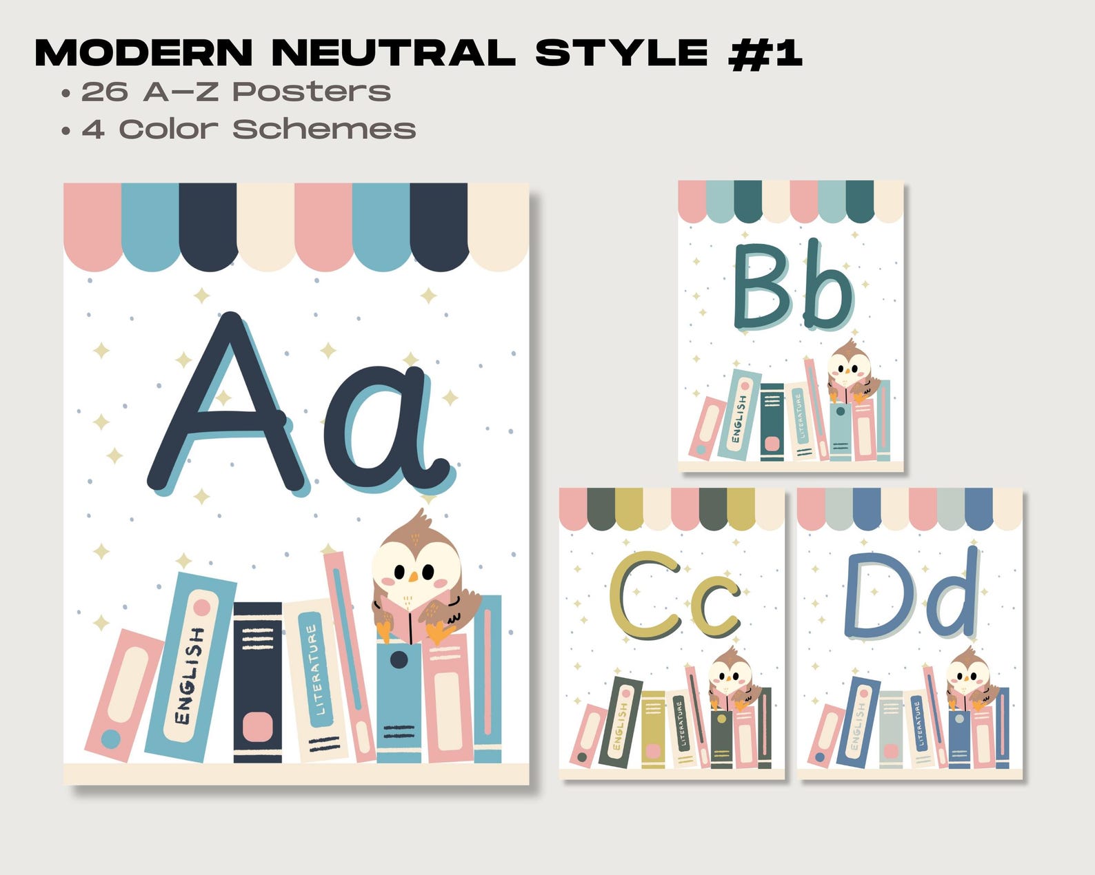 Animal Alphabet Classroom Posters: Modern Neutral Decor (canva Template ...