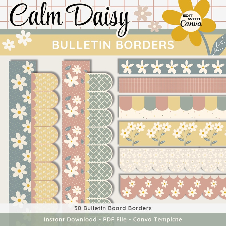 Boho Bulletin Board Borders, Printable Flower Borders, Editable Neutral ...