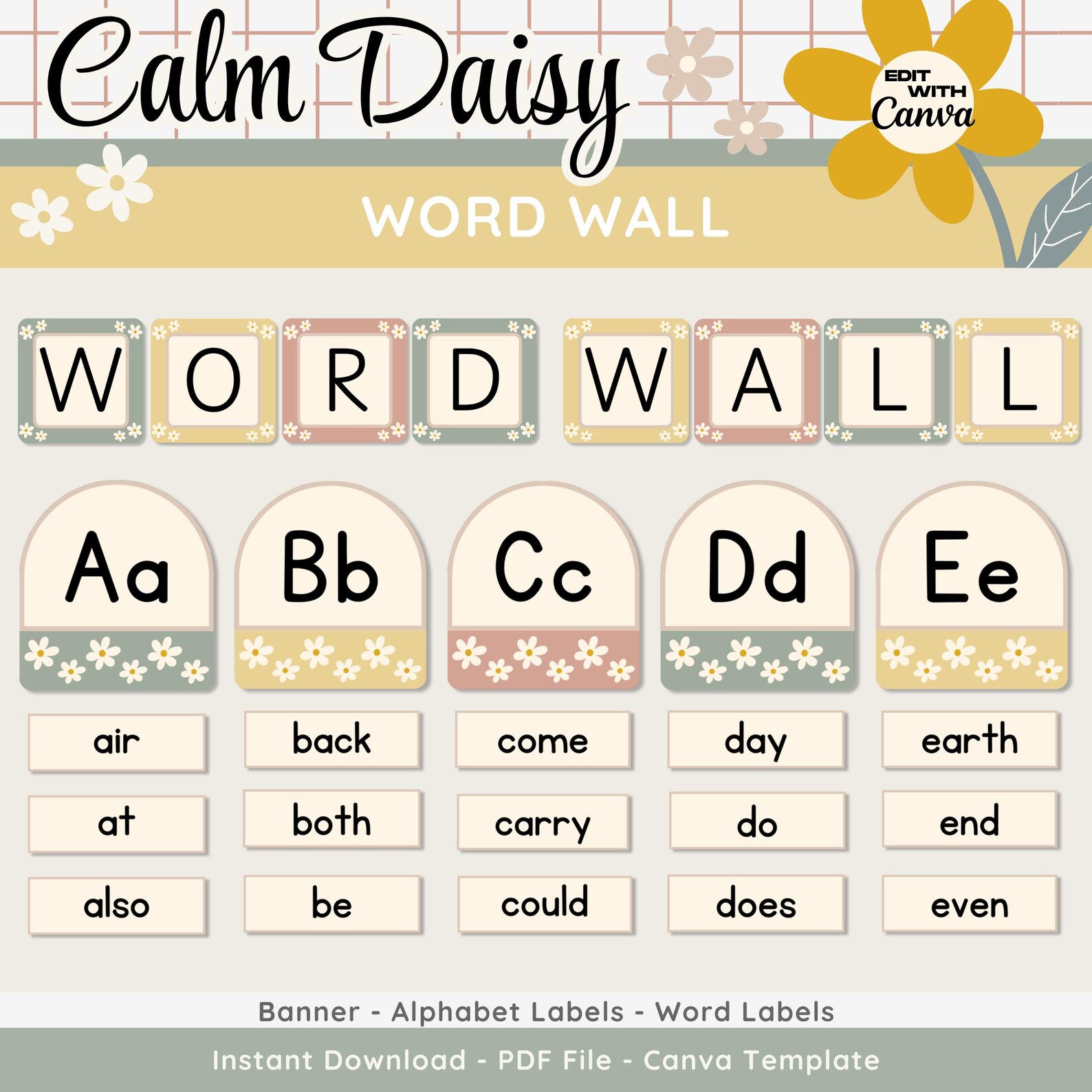 Boho Modern Word Wall, Printable Calming Word Wall Display, Editable ...