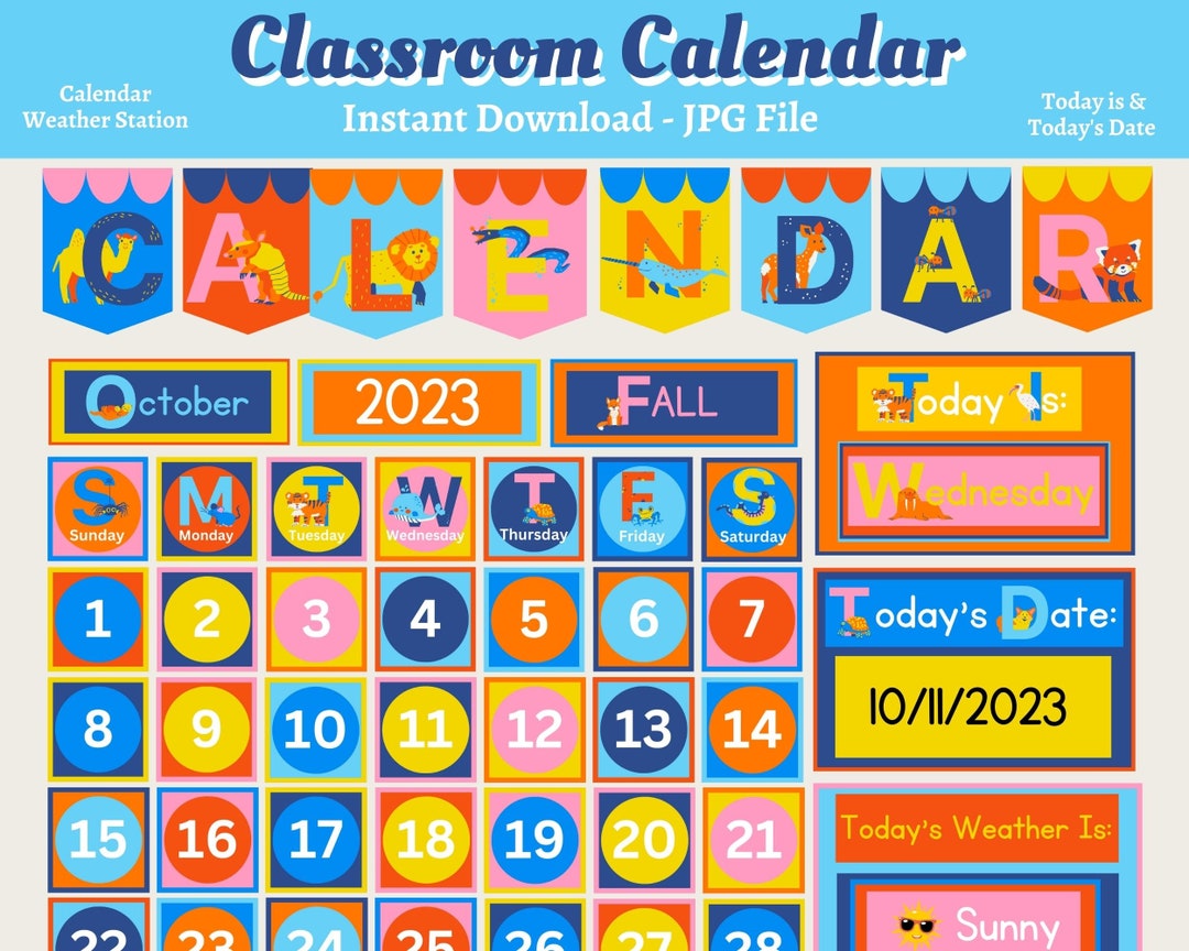 Animal Letter Classroom Calendar, Bright Neutral Kindergarten Calendar ...