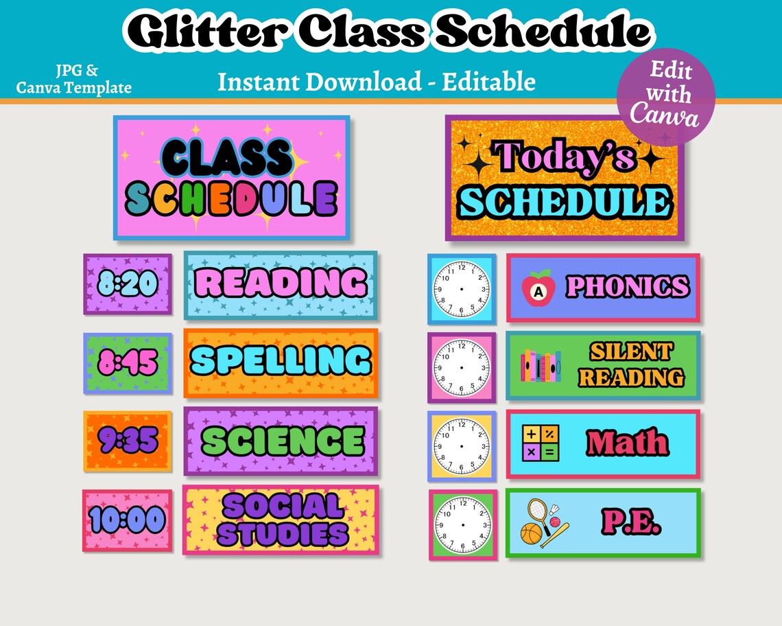 Classroom Schedule Display, Printable & Editable Class Schedule ...
