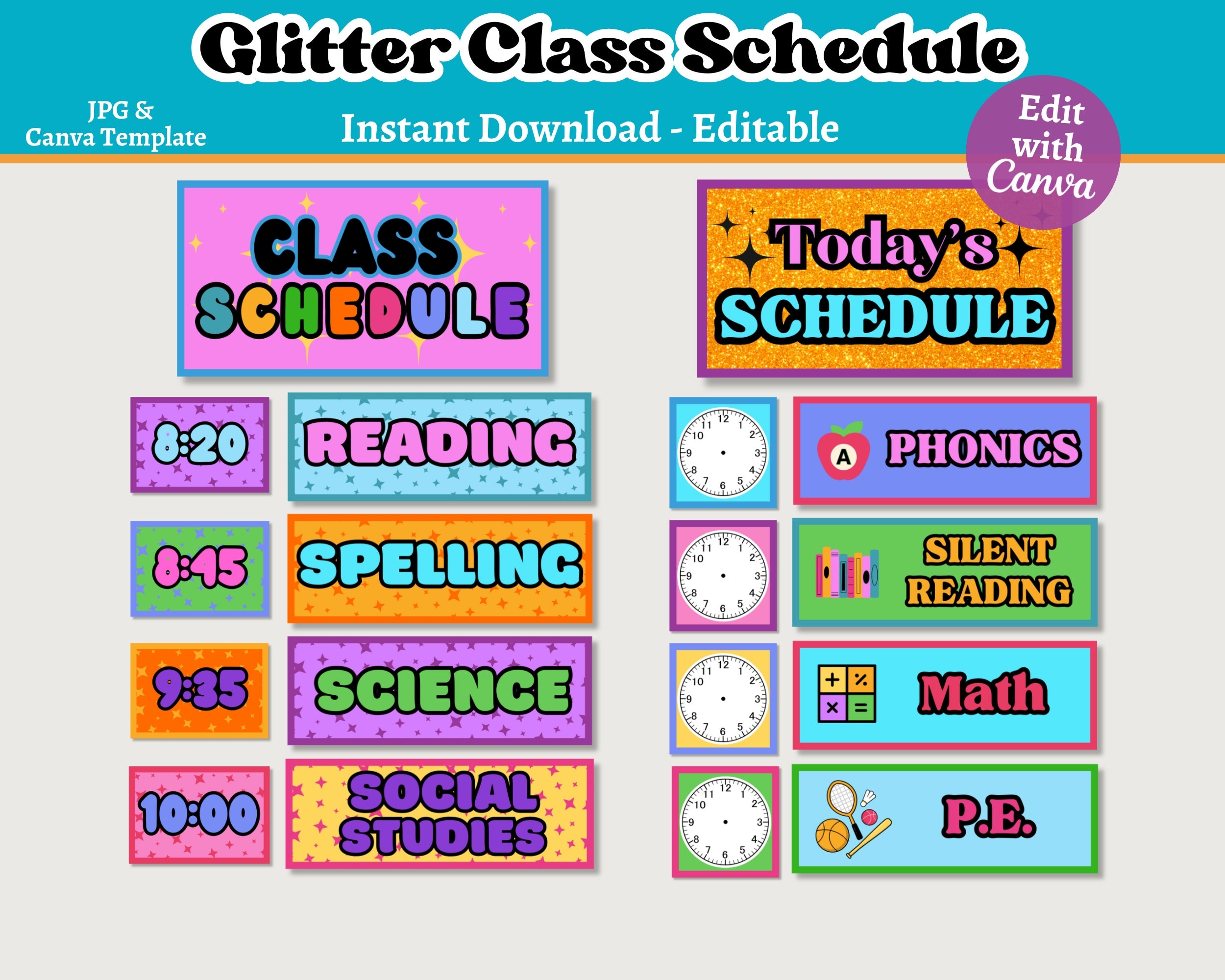 Classroom Schedule Display, Printable & Editable Class Schedule ...