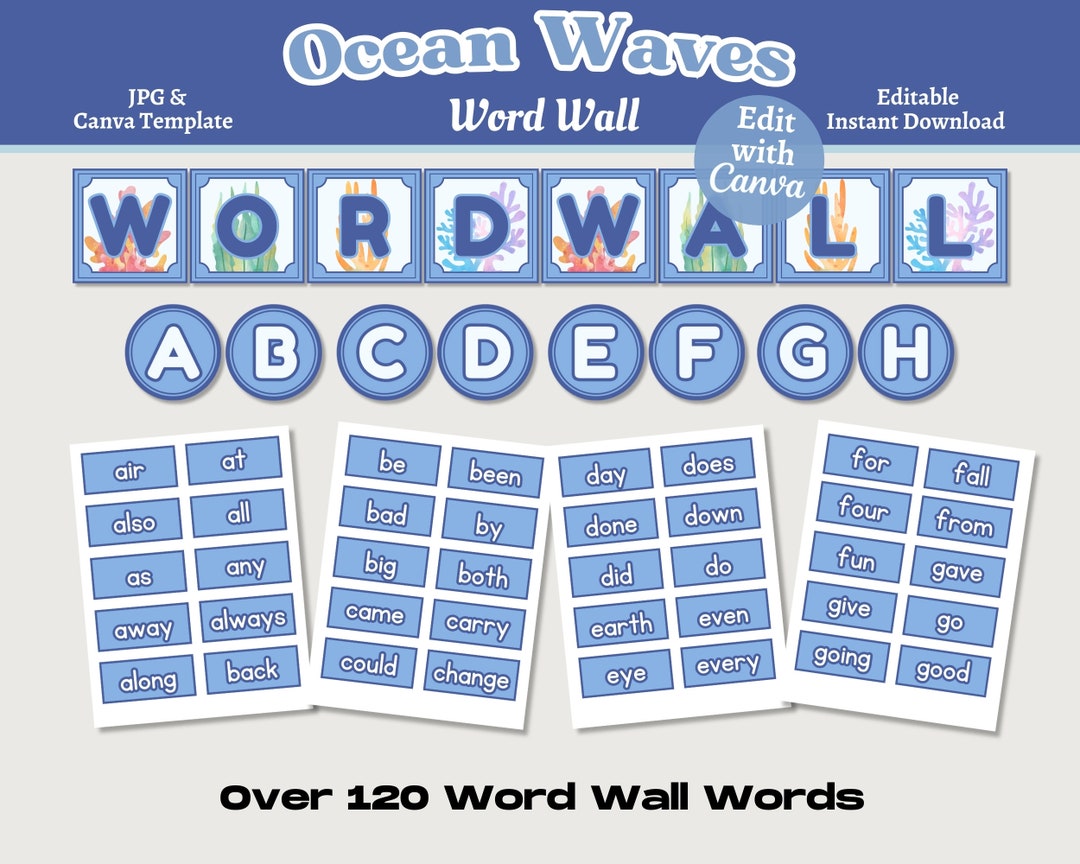 Ocean Theme Word Wall, Printable & Editable Classroom Sight Words Wall ...