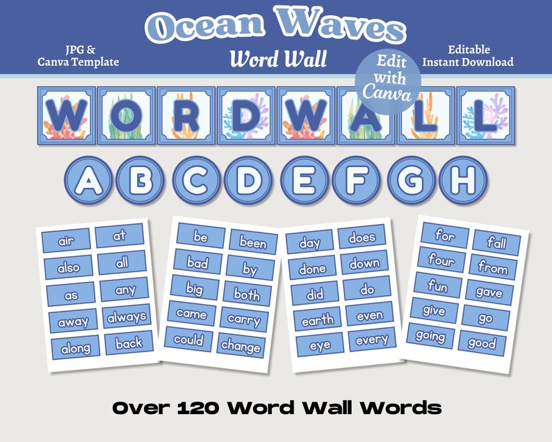 Ocean Theme Word Wall, Printable & Editable Classroom Sight Words Wall ...
