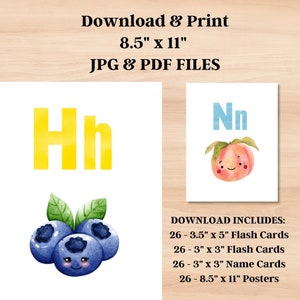 Pre-k Toddler Alphabet Flash Cards, 26 Watercolor Fruit Vegetable ...