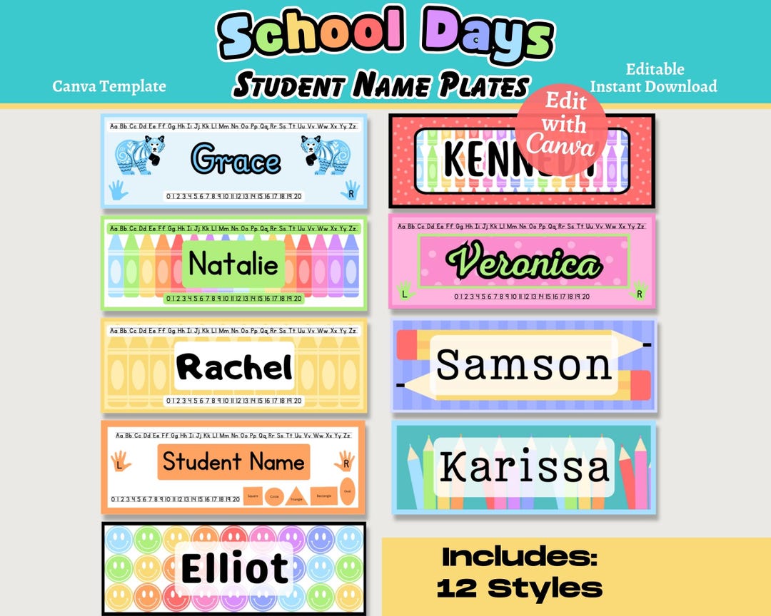 Rainbow Student Name Plate Template, Printable Editable Classroom Desk ...