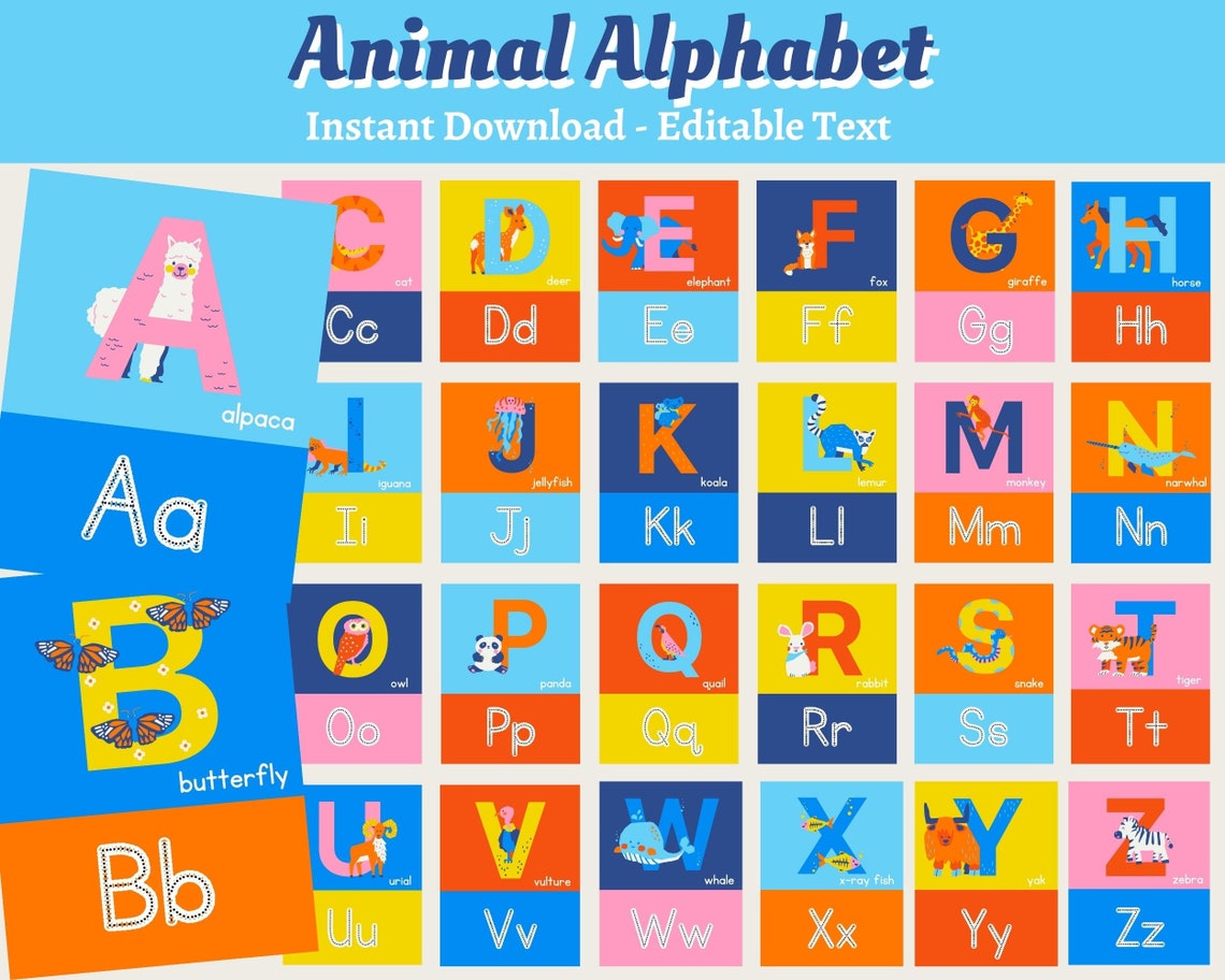 Animal Letters Classroom Decor Bundle, Editable Classroom Decor, Canva ...