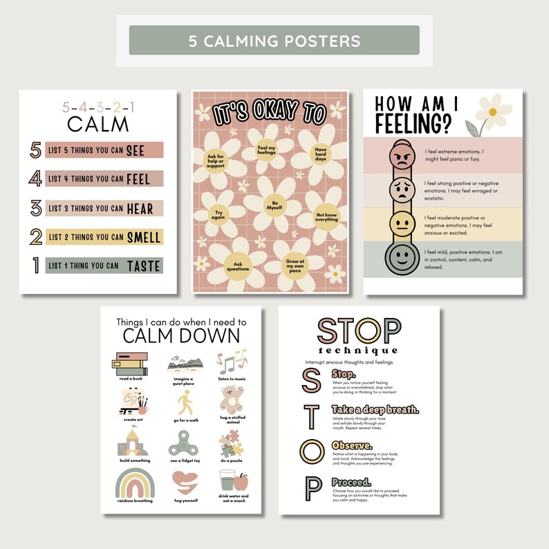 Boho Calming Corner Posters, Printable Kids Breathing Exercises ...
