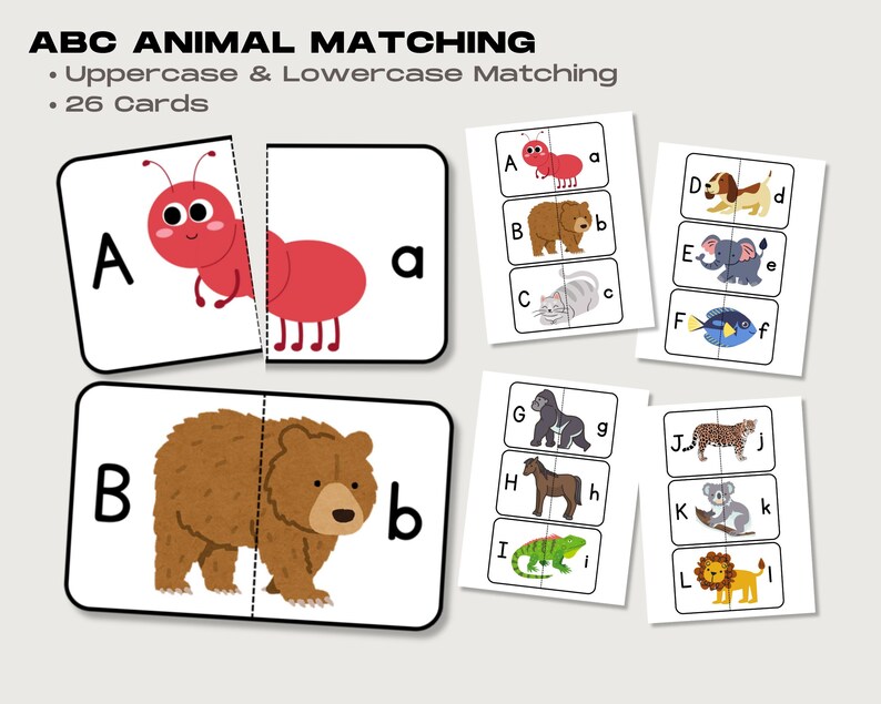 Alphabet Matching Activity Flashcards, ABC Match & Clip, Printable ...