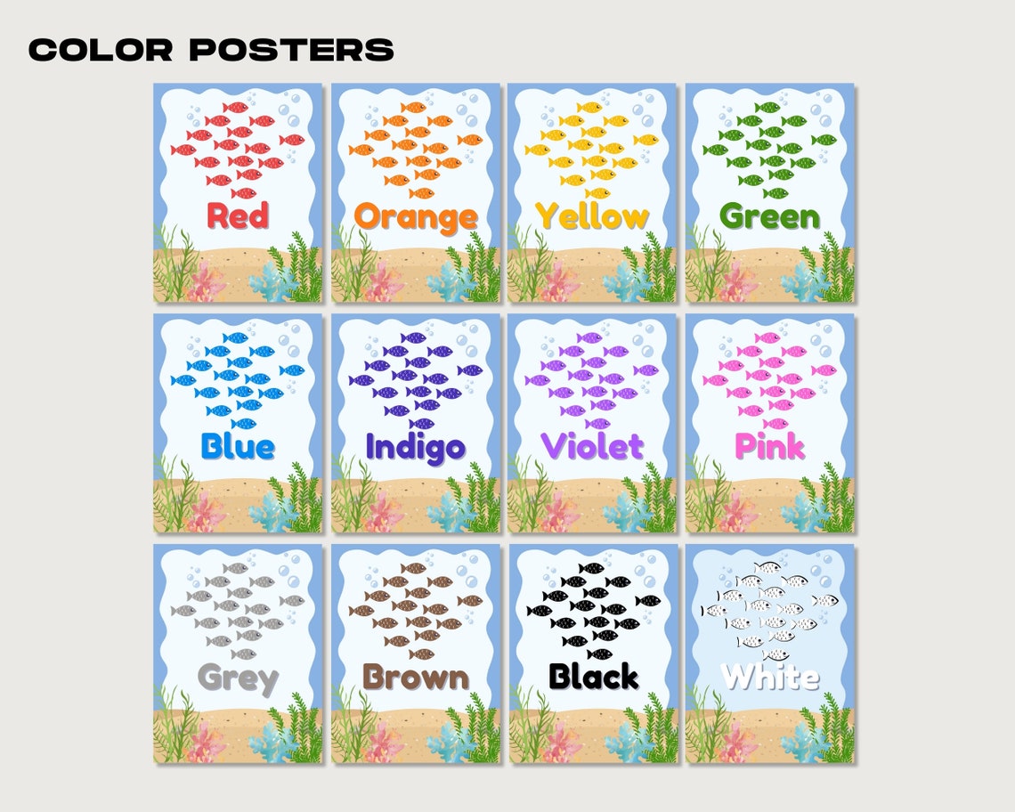 Ocean Theme Color Posters, Printable & Editable Classroom Color Posters ...