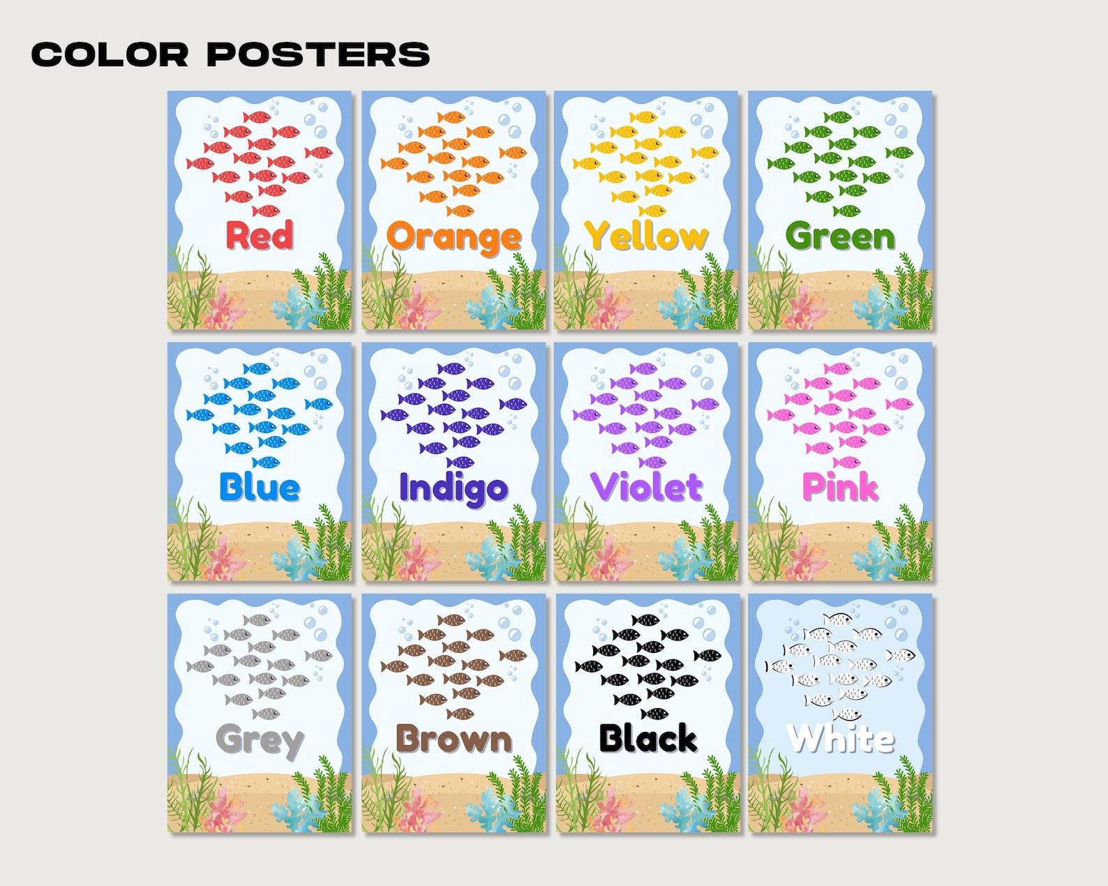Ocean Theme Color Posters, Printable & Editable Classroom Color Posters ...