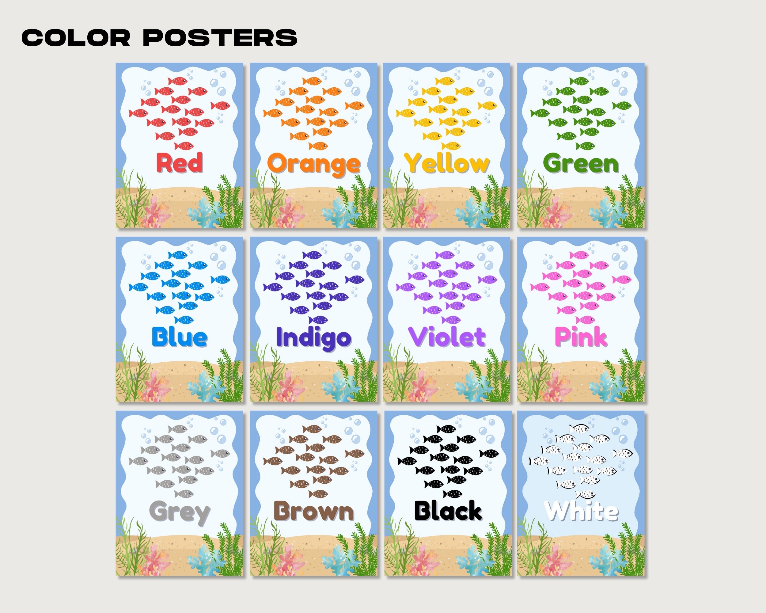 Ocean Theme Color Posters, Printable & Editable Classroom Color Posters ...
