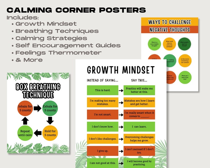 Jungle Calming Corner Bundle, Printable Breathing Techniques, Editable ...