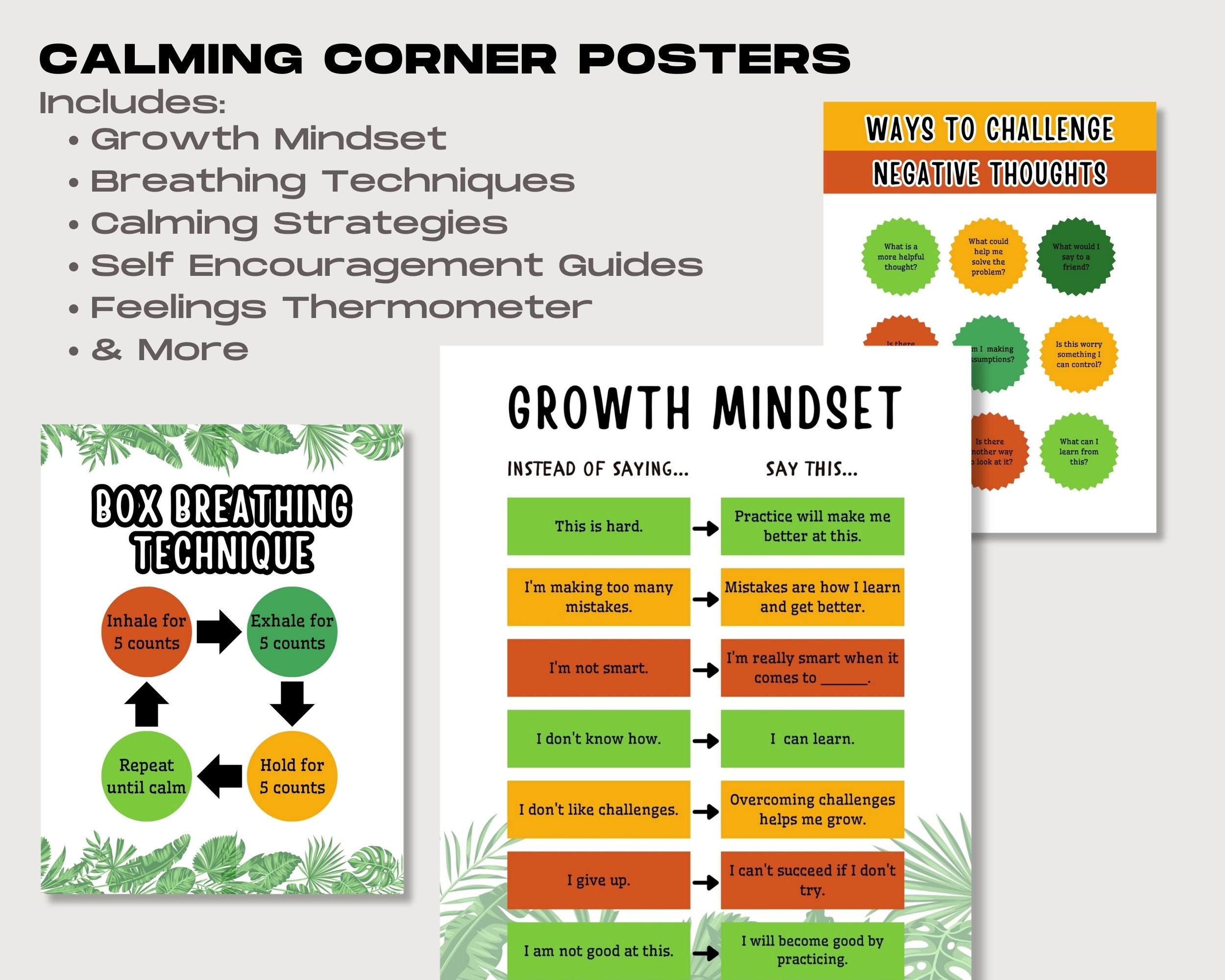 Jungle Calming Corner Bundle, Printable Breathing Techniques, Editable ...