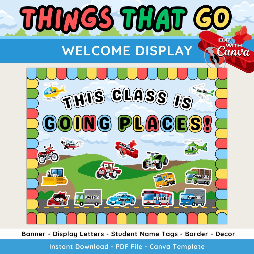 Transportation Welcome Bulletin Board Display: Editable Canva Template ...