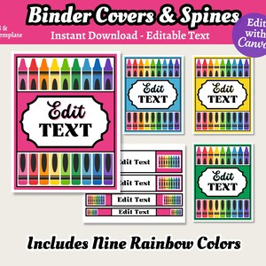 Rainbow Crayon Binder Covers & Spines, Editable Binder Covers, Canva ...