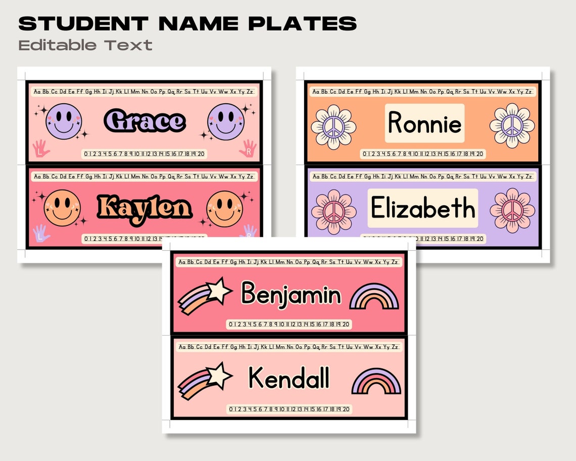 Retro Student Name Plates, Printable & Editable Classroom Name Tags ...