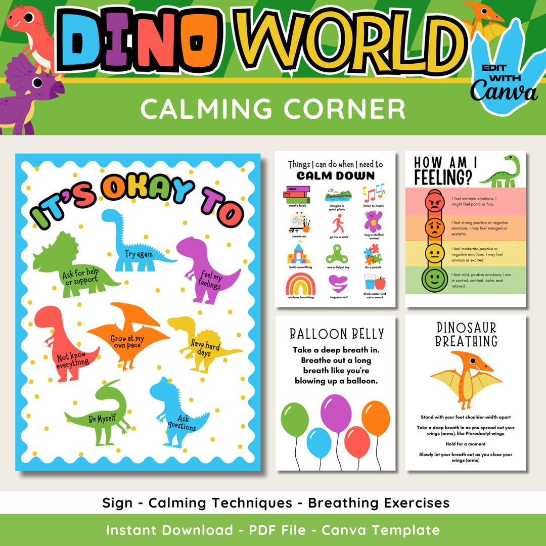 Dinosaur Calming Corner Kit: Classroom Decor, Editable Techniques ...