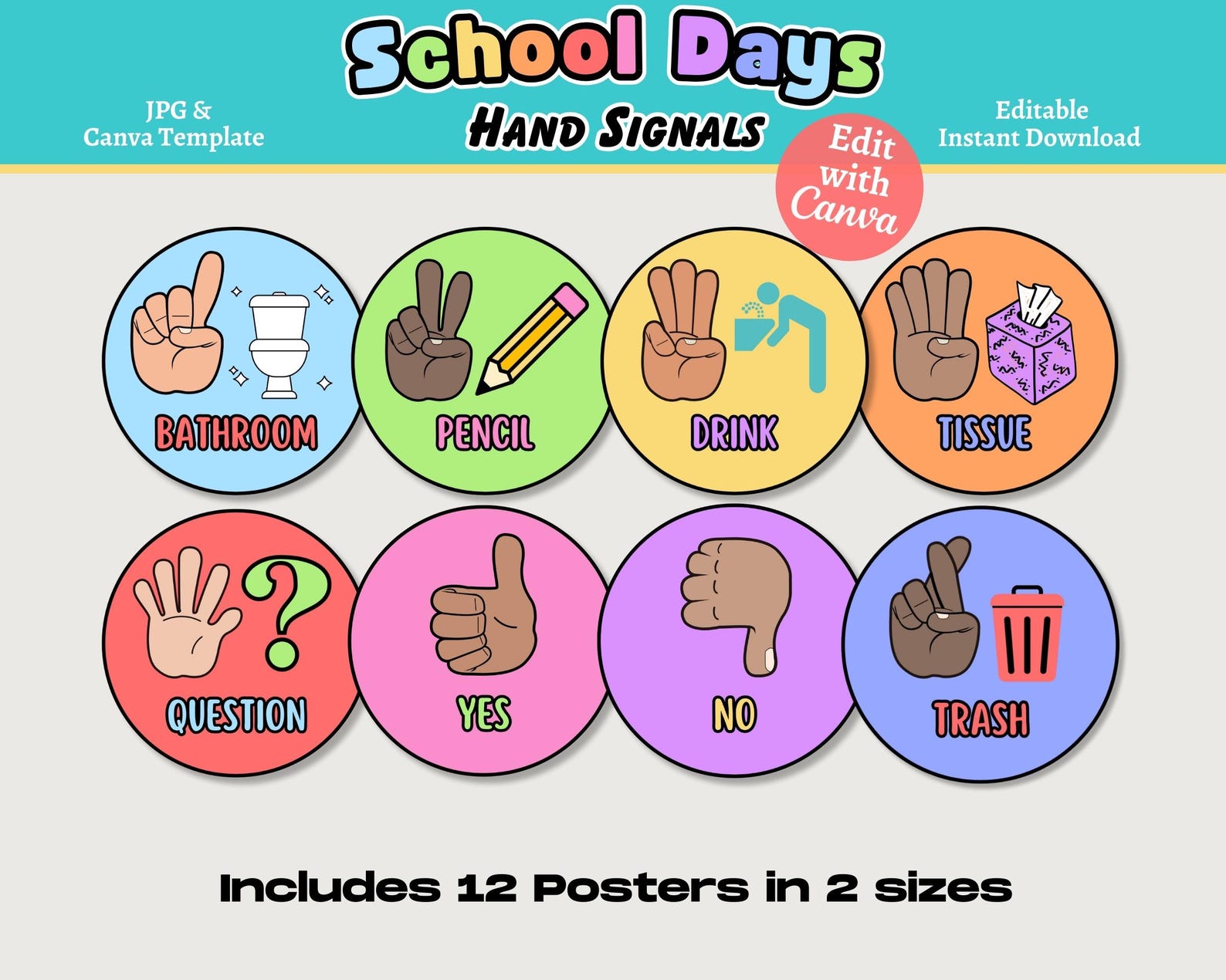 Classroom Hand Signals, Printable & Editable Hand Signal Posters ...