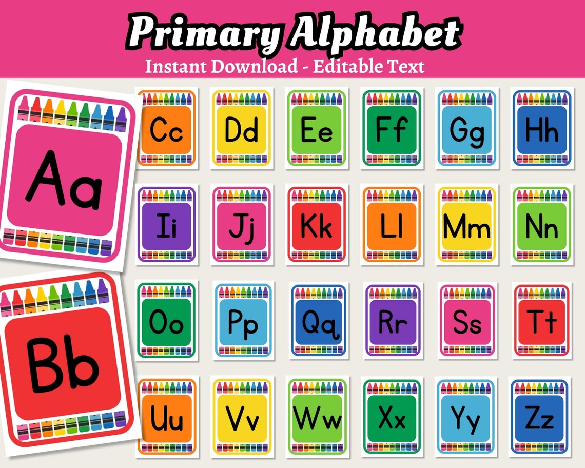 Rainbow Crayons Alphabet Bundle Editable Classroom Alphabet - Etsy