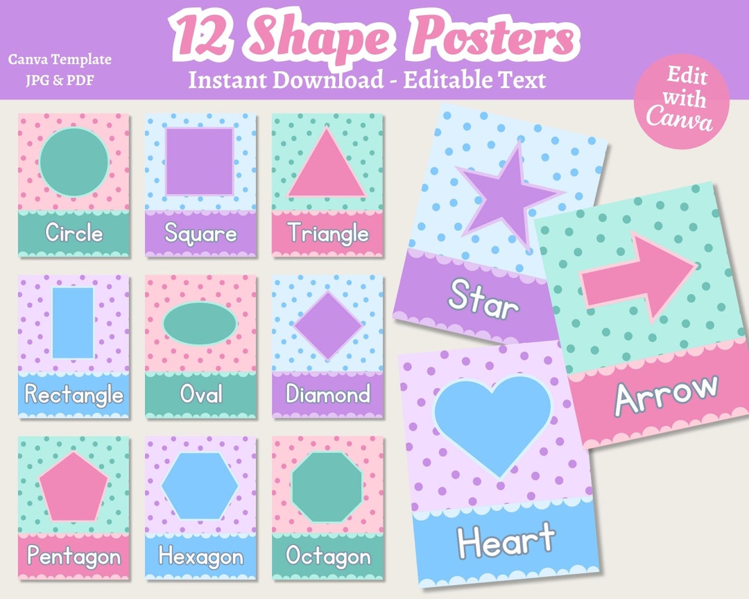 Pastel Shape Posters, Editable Printable Classroom Posters, Teacher ...