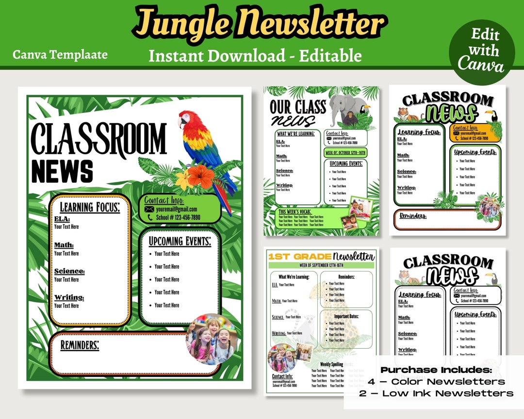 Jungle Classroom Newsletter: Editable School News (canva Template) - Etsy