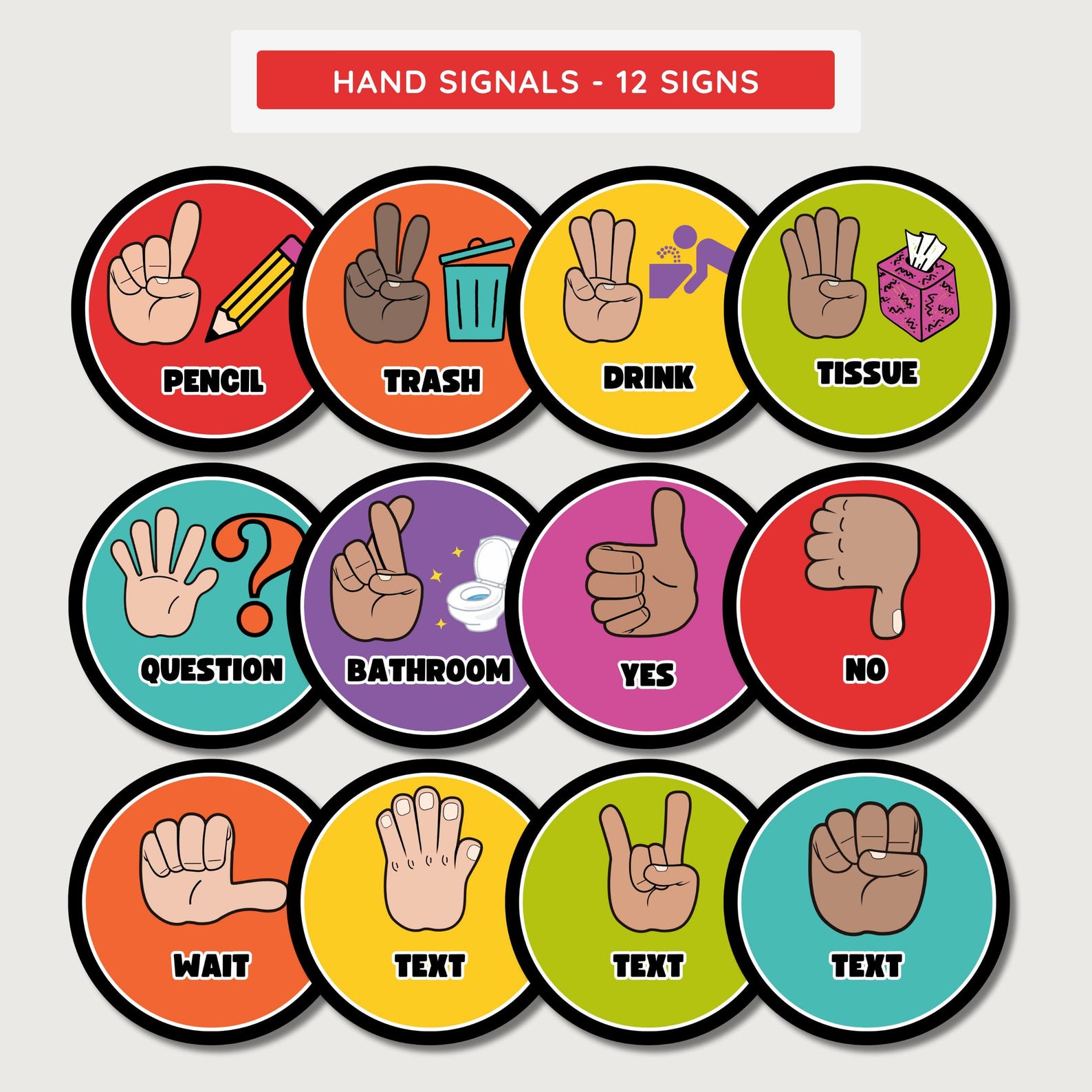 Rainbow Hand Signal Posters: Classroom Decor (canva Template) - Etsy