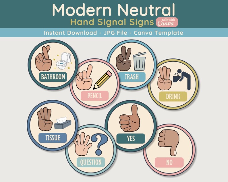 Classroom Hand Signal Signs, Printable & Editable Hand Sign Posters ...