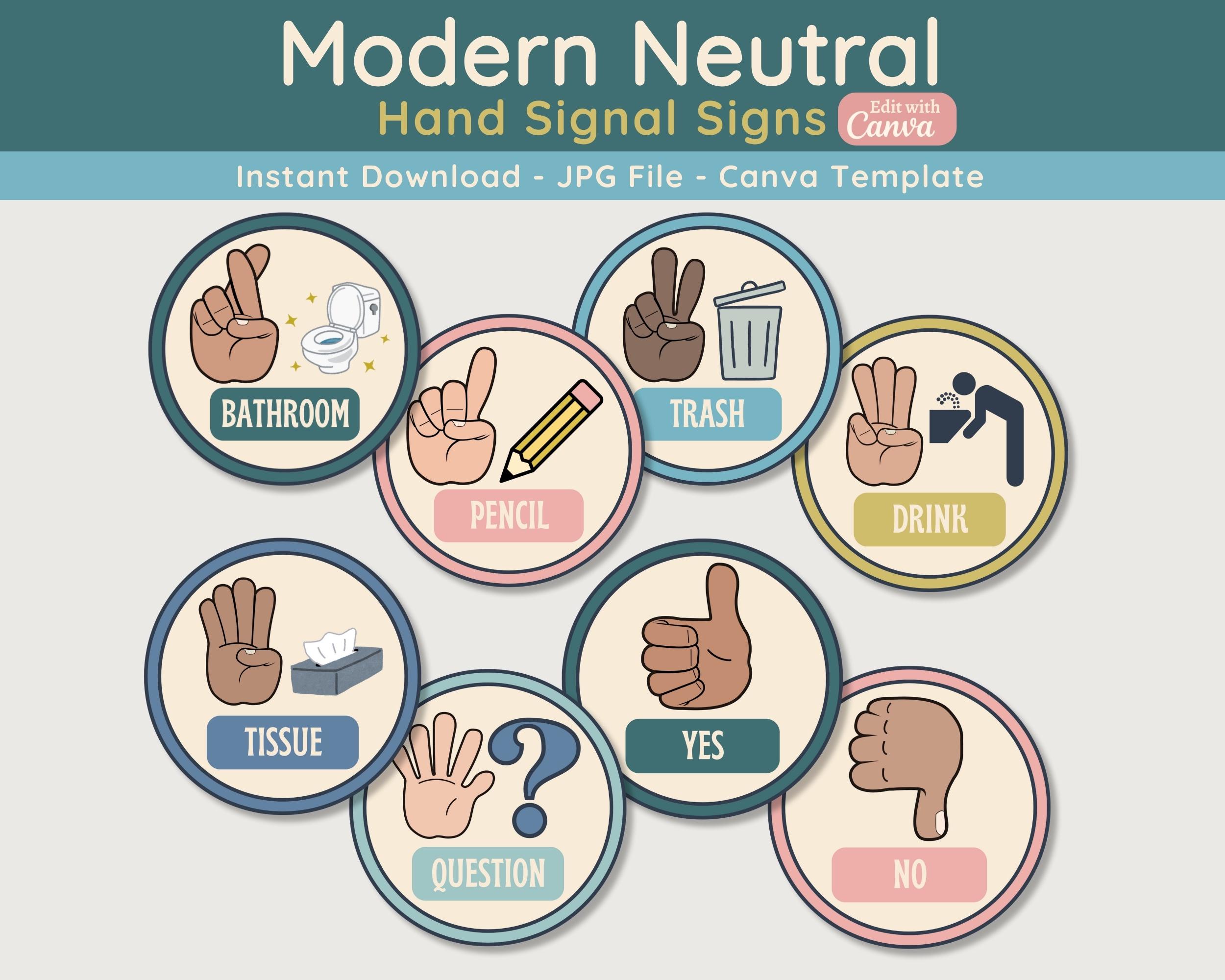 Classroom Hand Signal Signs, Printable & Editable Hand Sign Posters ...