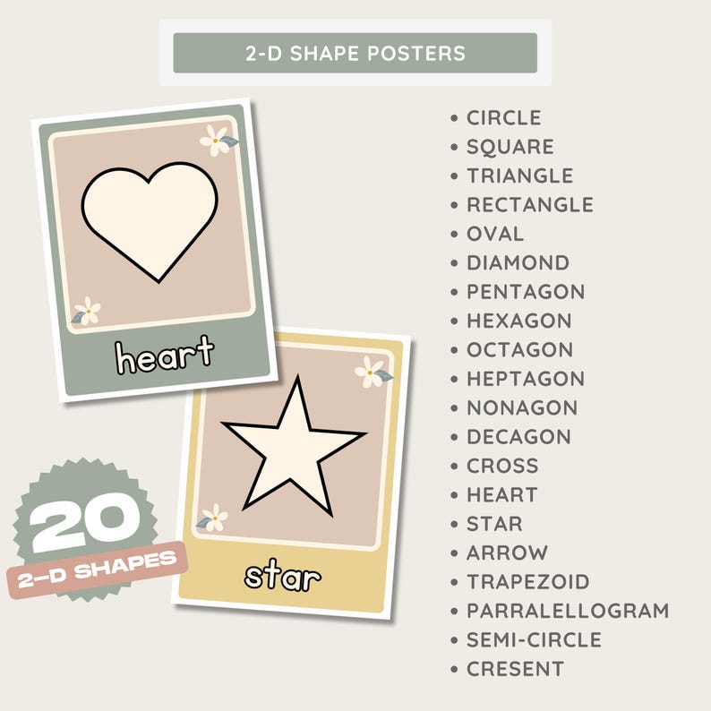 Boho Modern 2-D & 3-D Shape Posters, Printable Shape Posters, Editable ...