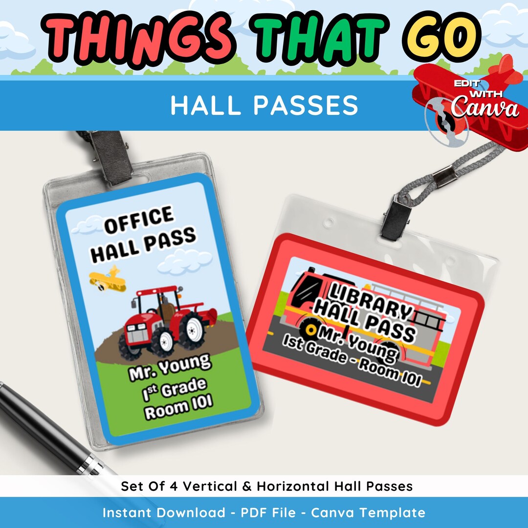 Transportation Classroom Hall Passes: Vehicle Decor Theme, Editable ...