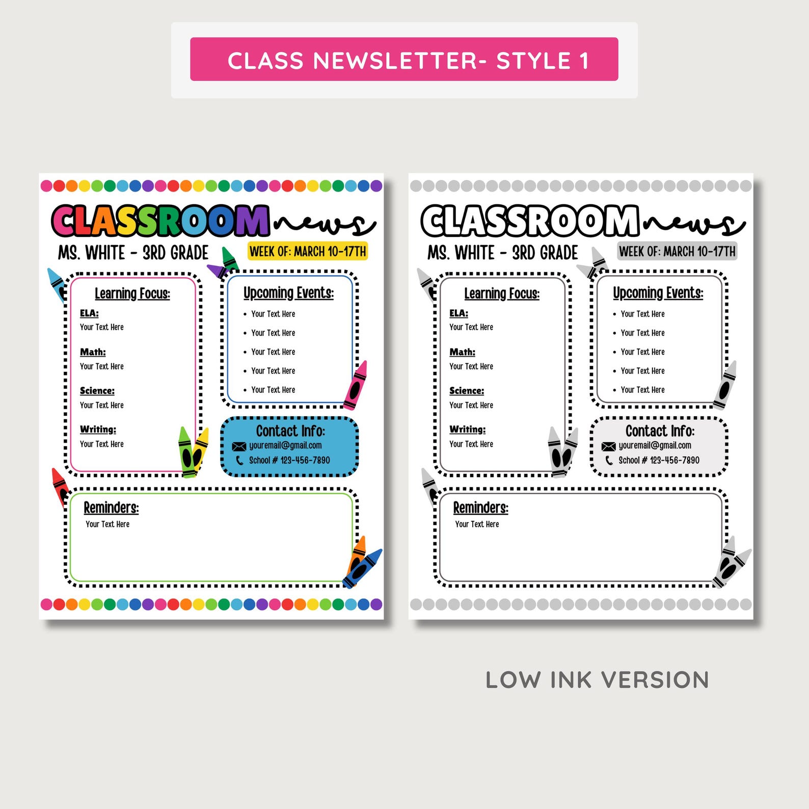 Rainbow Crayon Classroom Newsletter Template: Printable, Editable ...