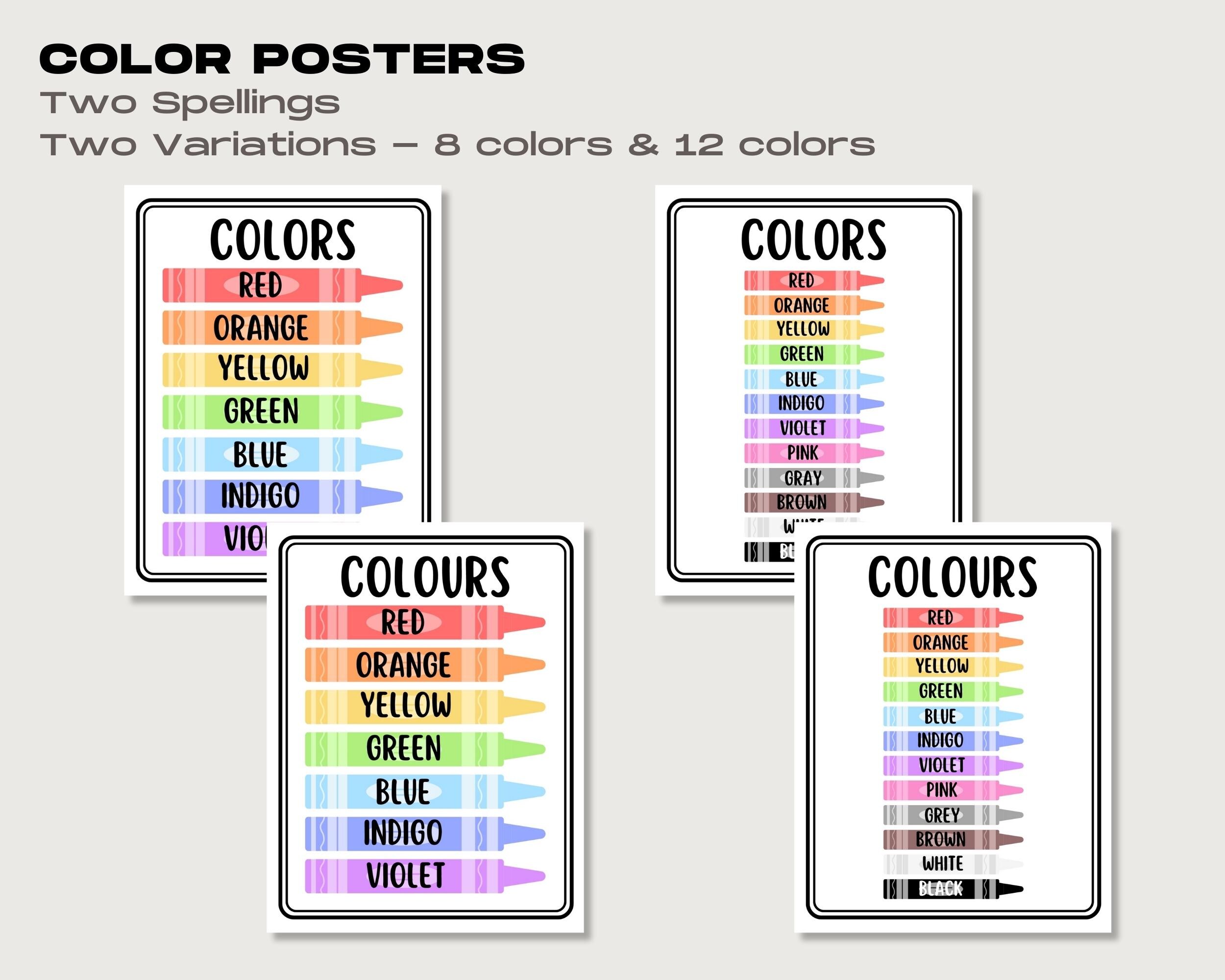 Crayon Color Posters, Printable Editable Classroom Colors Display ...