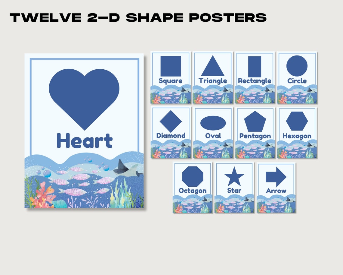 Ocean Theme 2-D and 3-D Shape Posters, Printable & Editable Shape ...