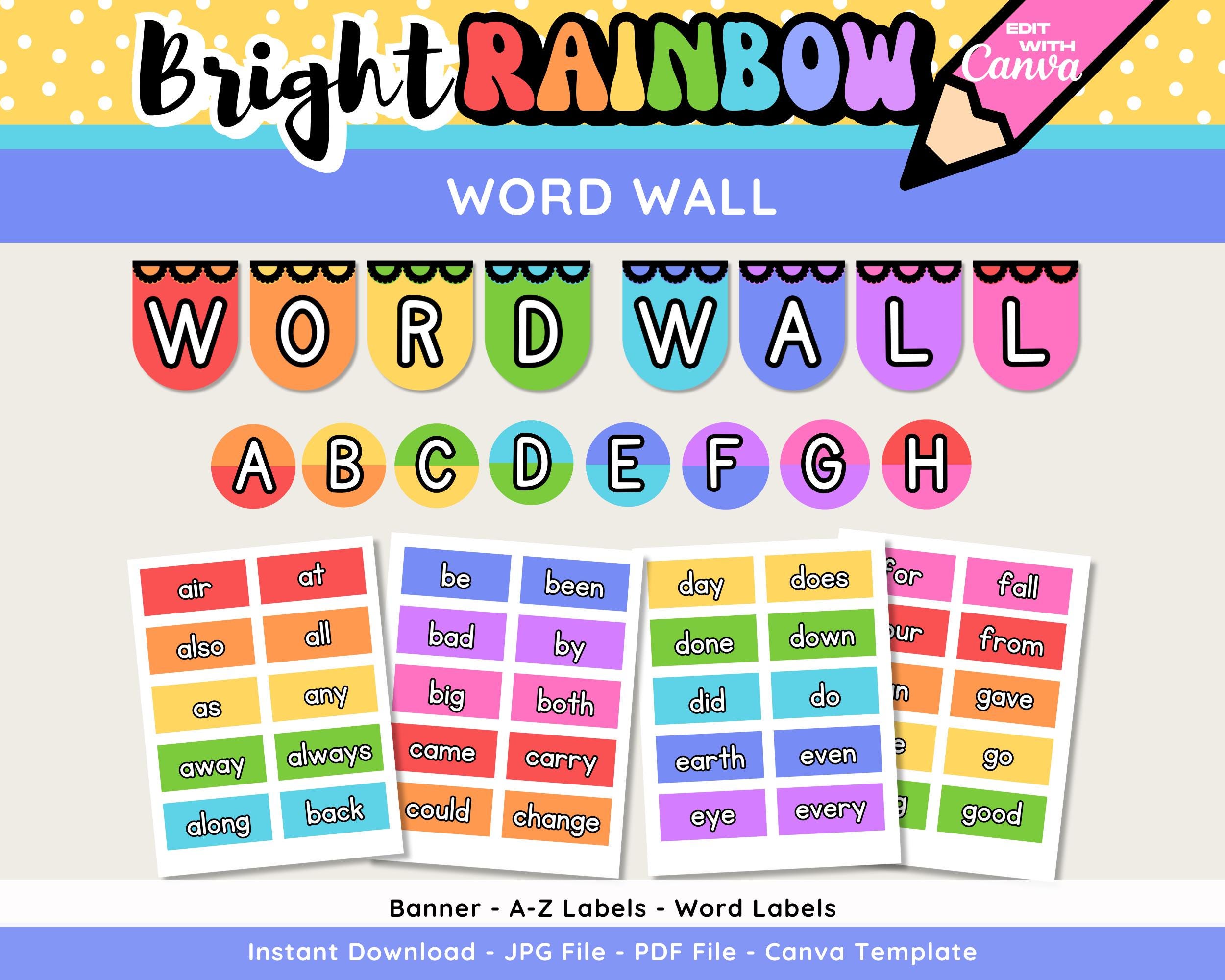 Bright Rainbow Word Wall Display, Editable Classroom Sight Word ...
