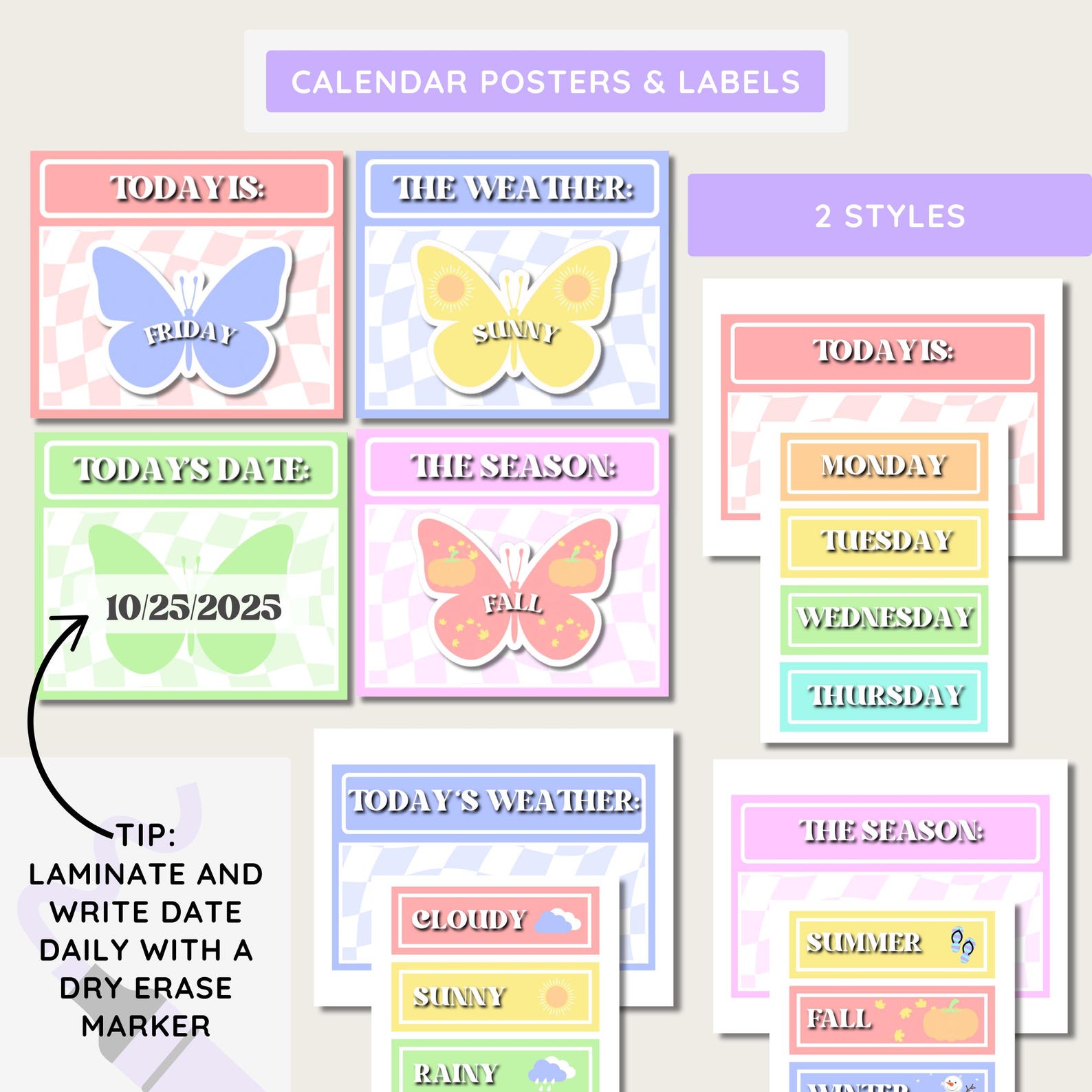 Butterfly Classroom Calendar Bundle: Pastel Decor (printable & Editable ...