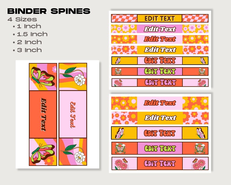 Groovy Binder Covers Spines, Printable & Editable Binder Covers, Retro ...