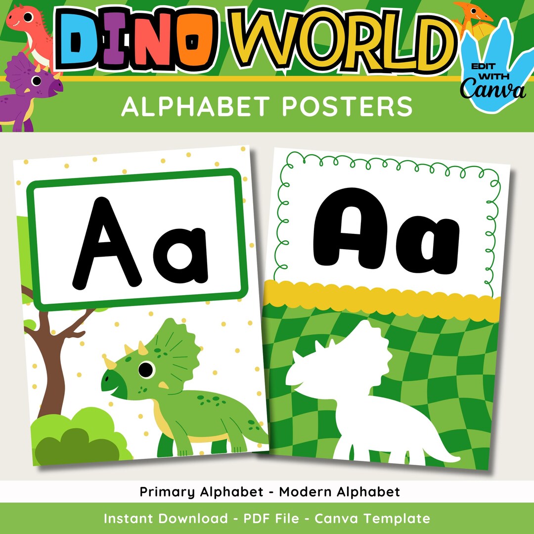 Dinosaur Alphabet Posters: Retro Classroom Decor (canva Template) - Etsy