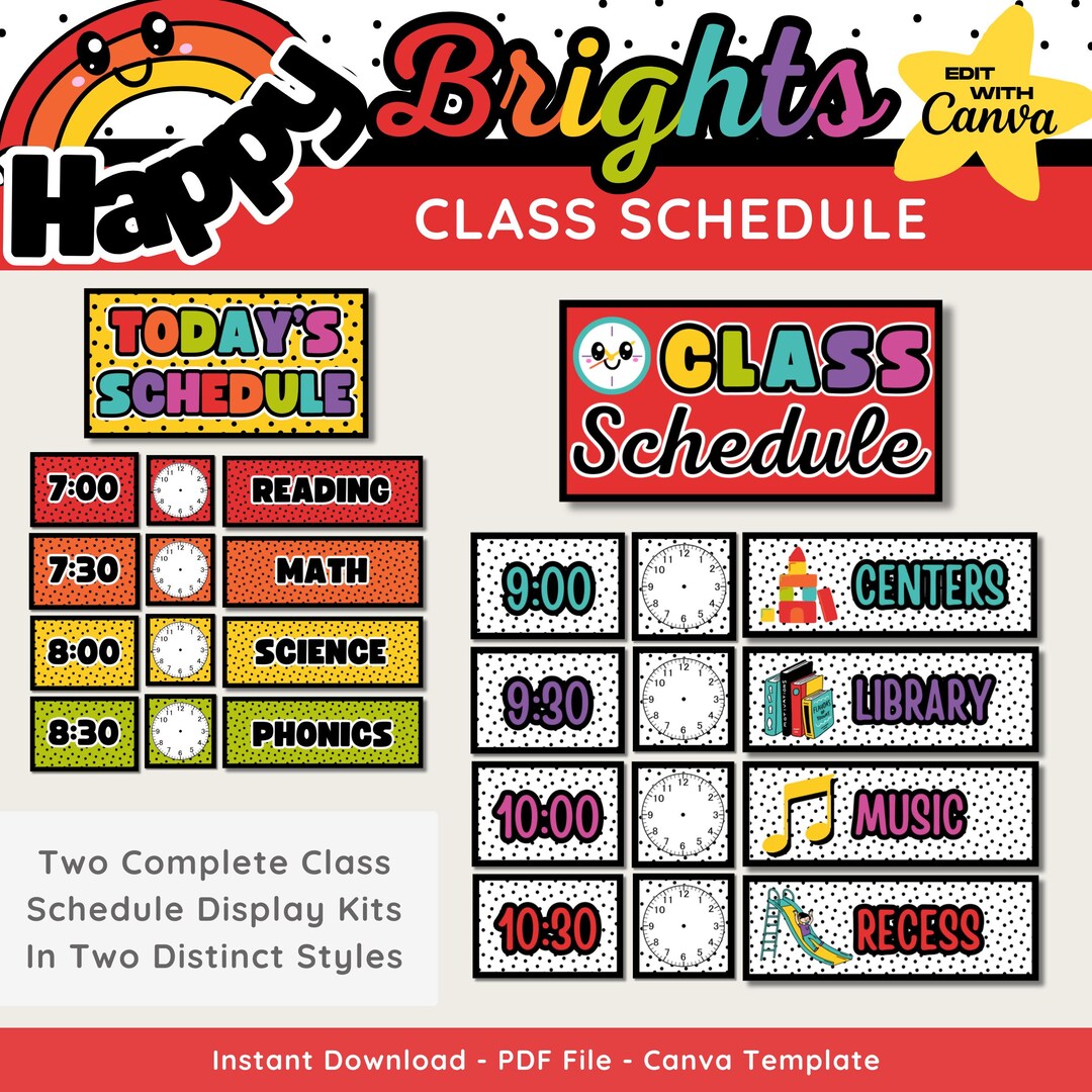 Rainbow Class Schedule Kit: Printable Classroom Decor (canva Template ...