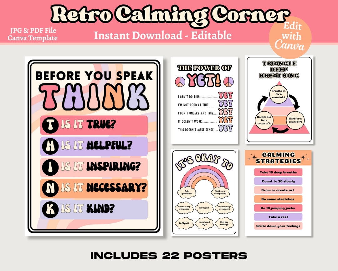 Calming Corner Posters, Kids Breathing Techniques, Printable & Editable ...