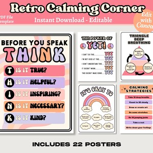 Calming Corner Posters, Kids Breathing Techniques, Printable & Editable ...