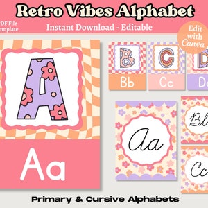 Retro Vibes Alphabet Bundle, Editable Retro A-Z Posters, Elementary ...