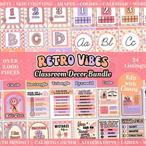 Retro Classroom Decor Bundle: Editable Teacher Templates (canva) - Etsy