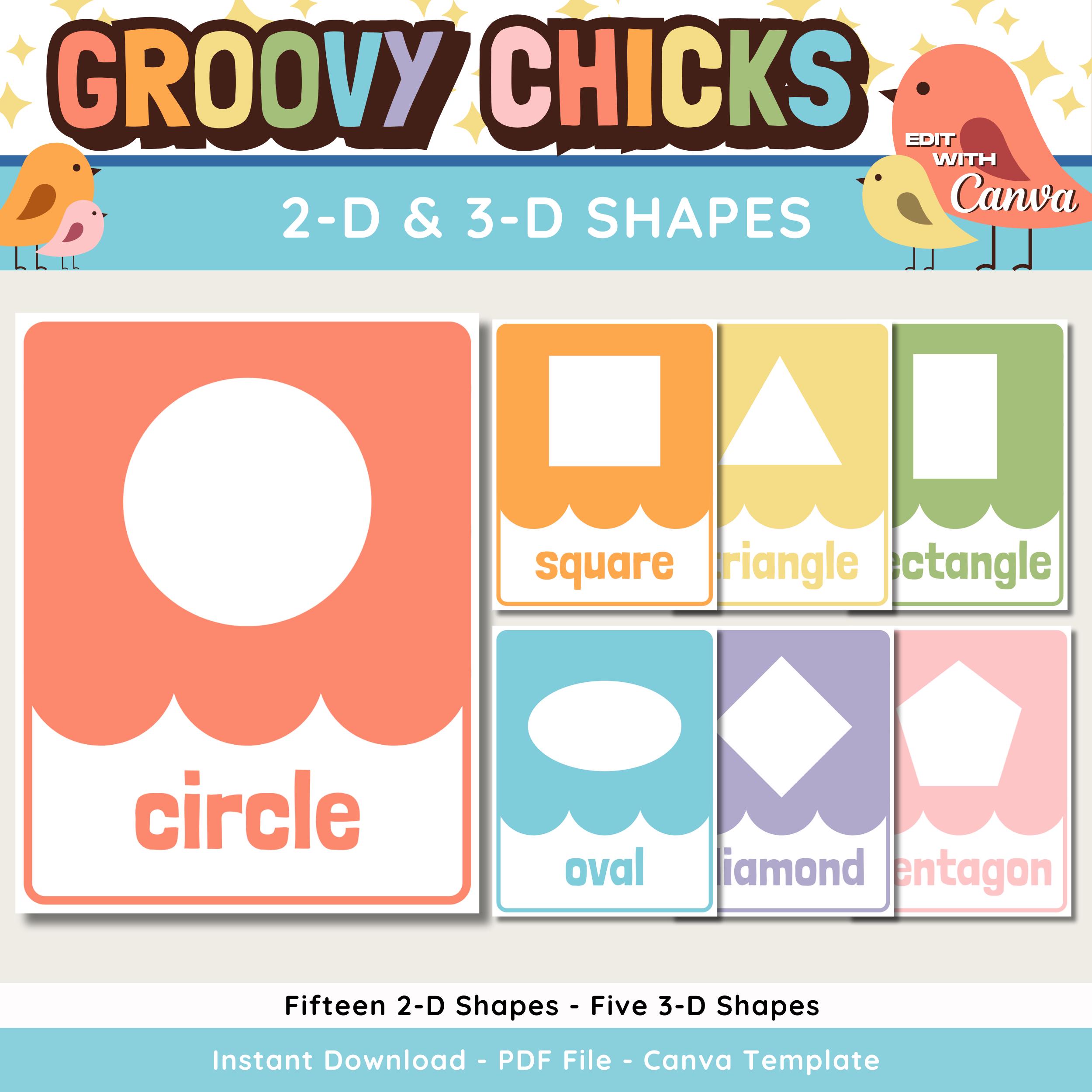 Retro Chicks Shape Classroom Posters, 2-D 3-D Shape Prints, Printable ...