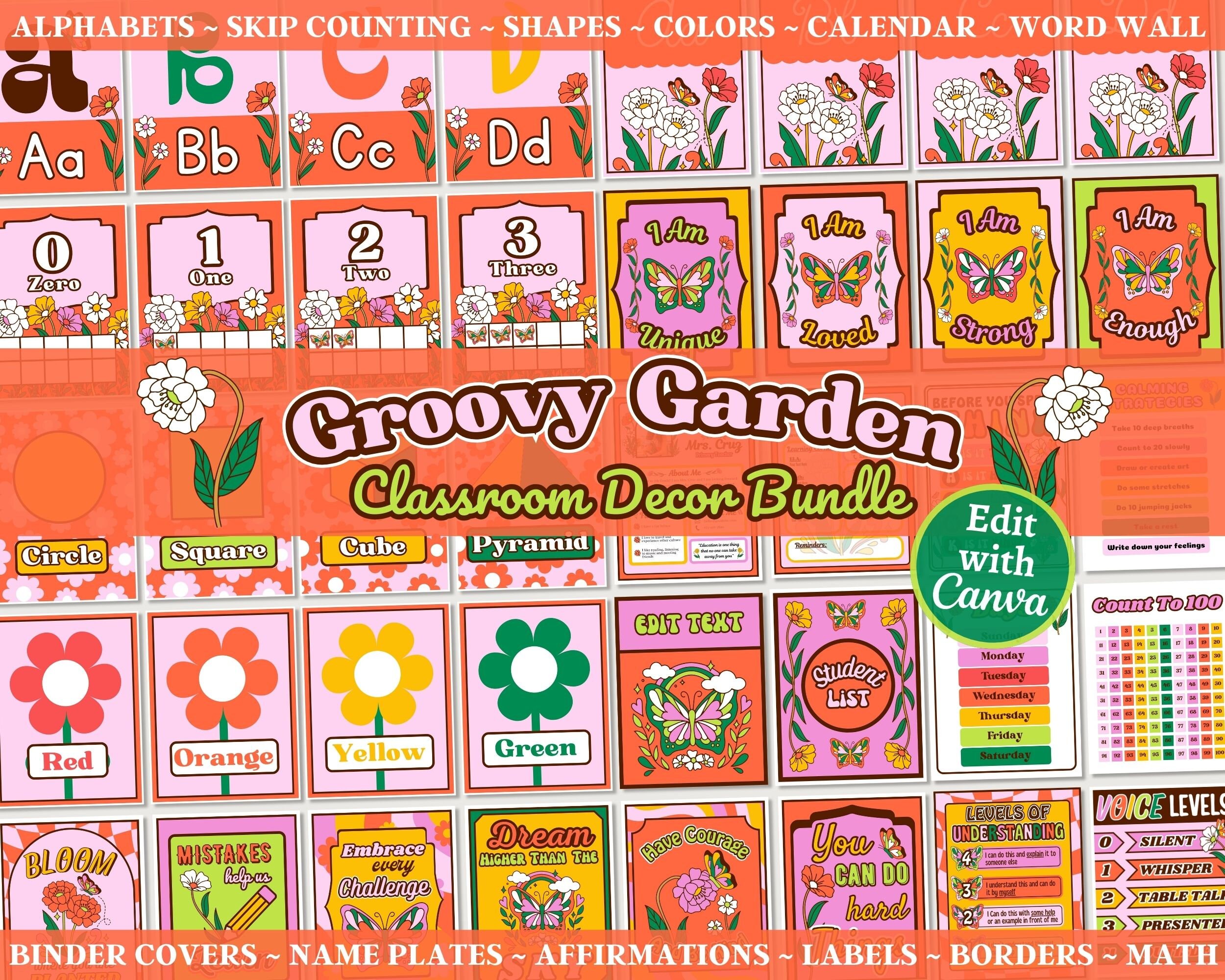 Groovy Garden Classroom Decor Bundle: Retro Floral Posters (canva ...