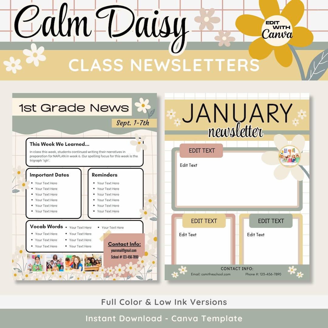 Class Newsletter Printable, Editable Teacher Monthly Newsletter, Boho ...