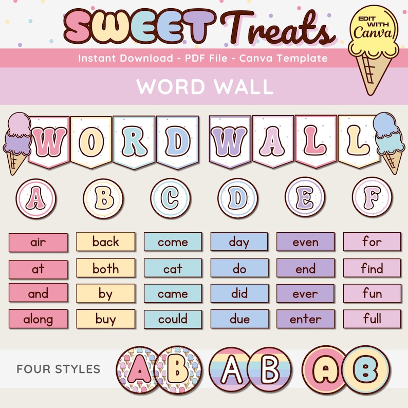 Pastel Classroom Word Wall Display: Editable Sight Words (digital ...