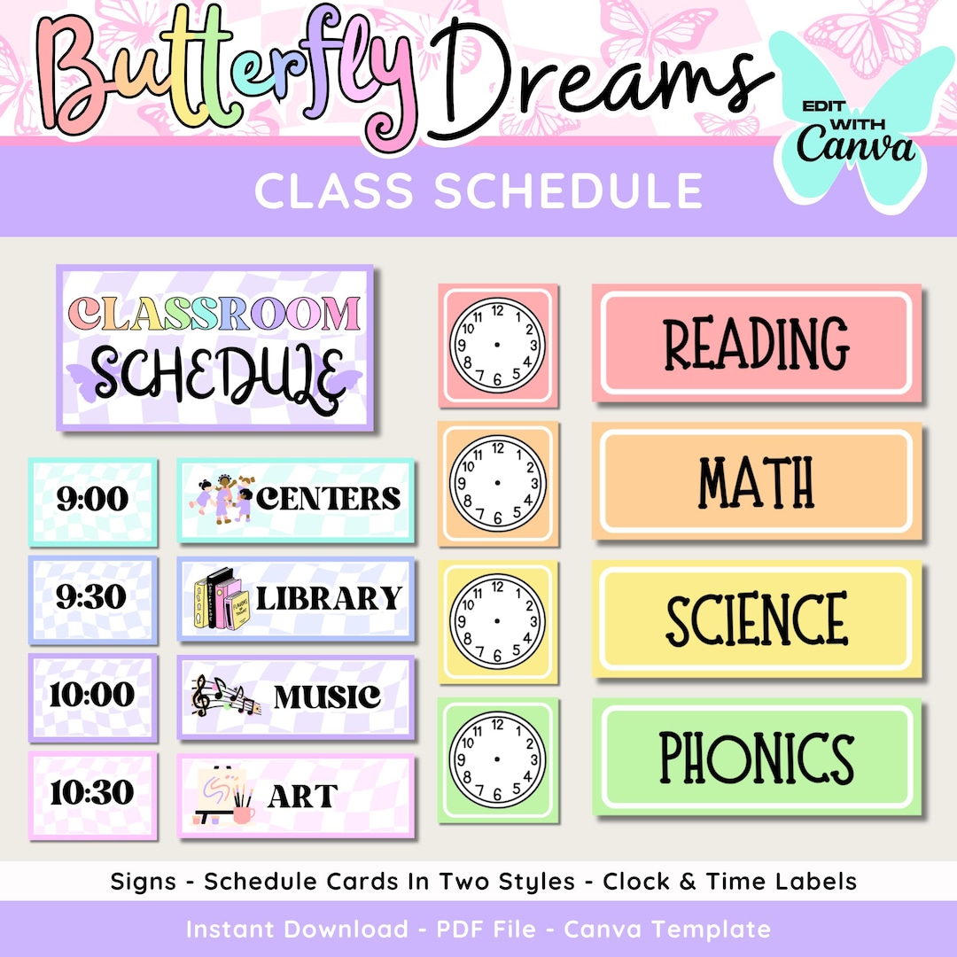 Butterfly Classroom Schedule Kit: Editable Pastel Decor (digital ...
