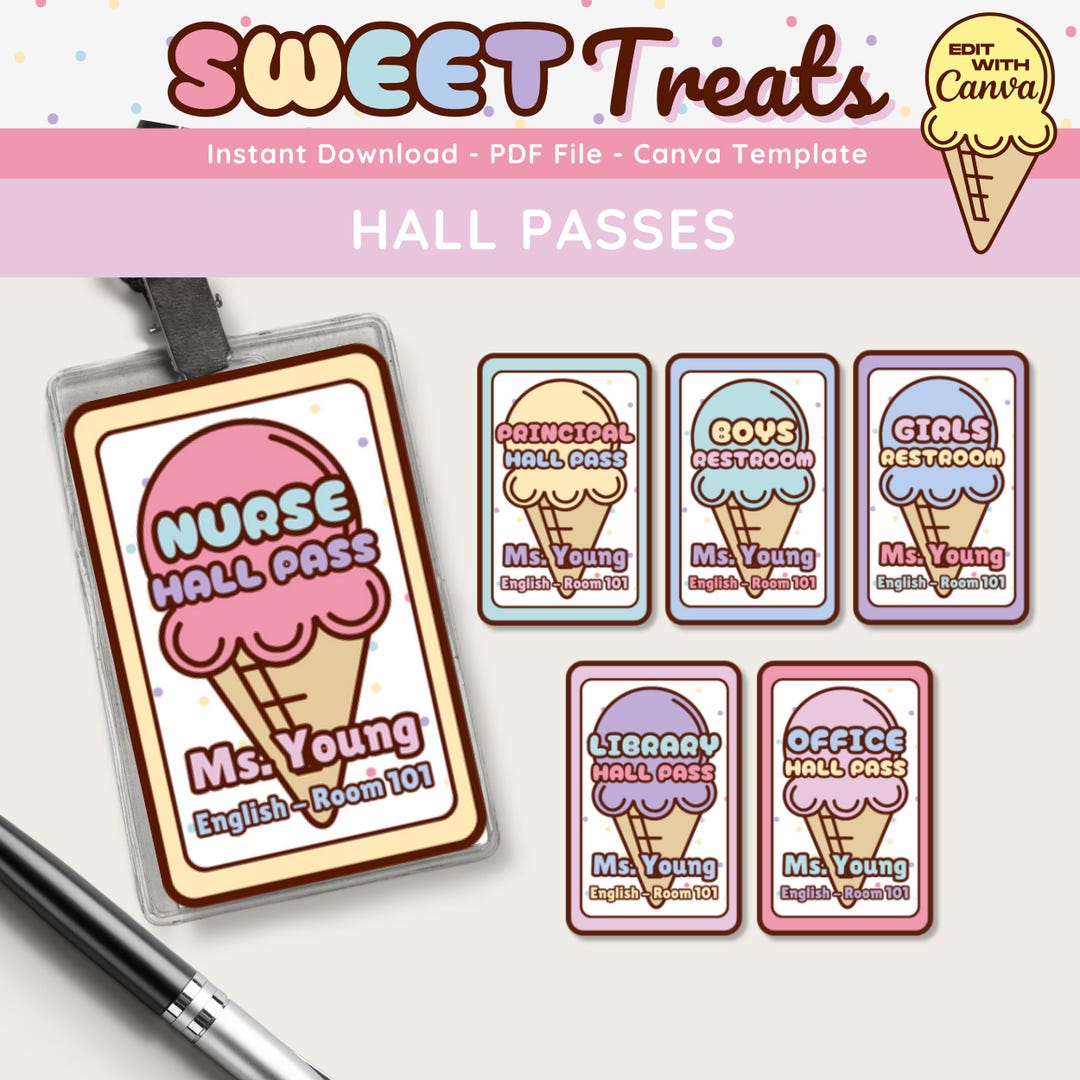 Classroom Hall Passes, Printable & Editable Hall Passes, Pastel ...