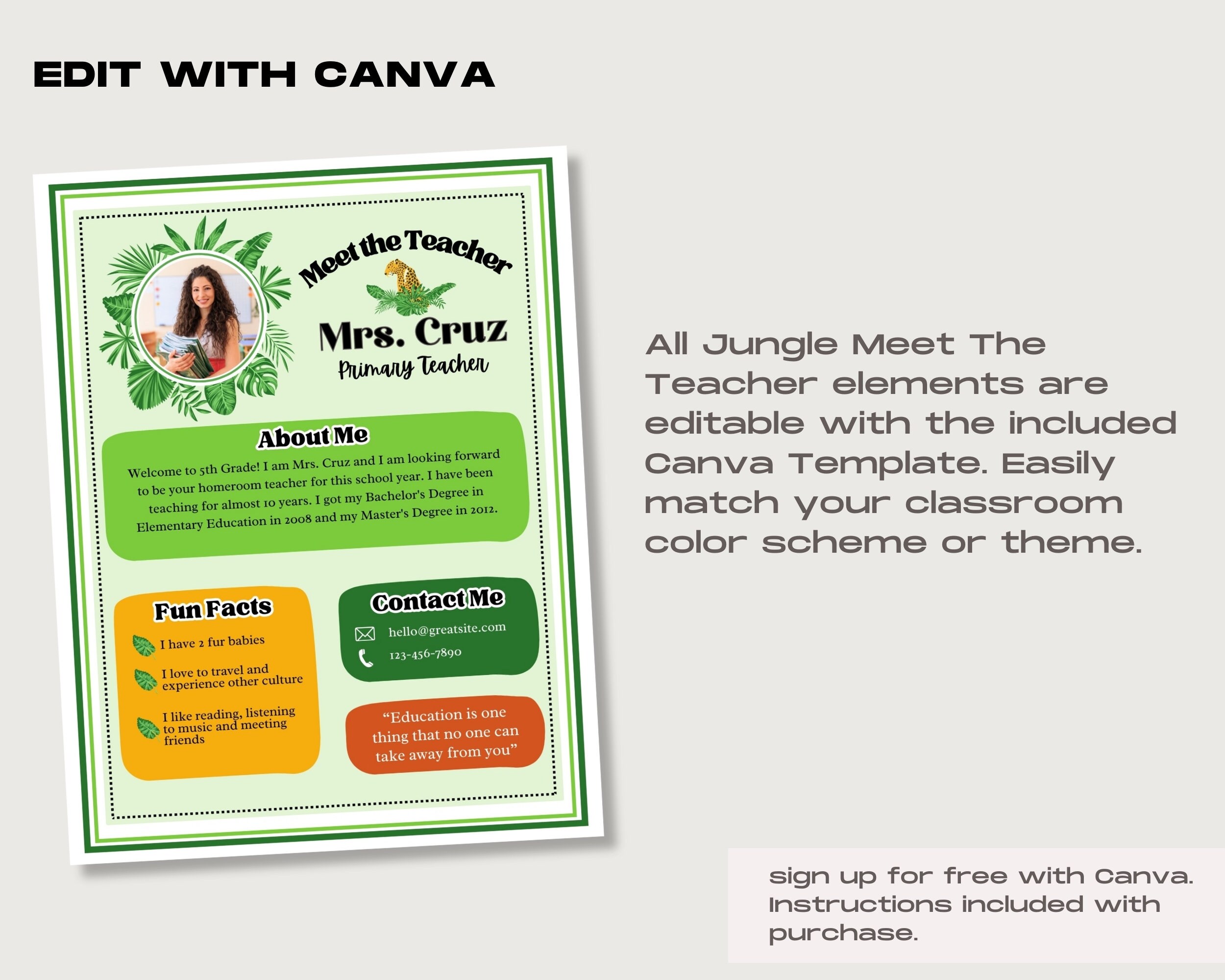 Jungle Meet the Teacher Printable, Editable Teacher Introduction ...